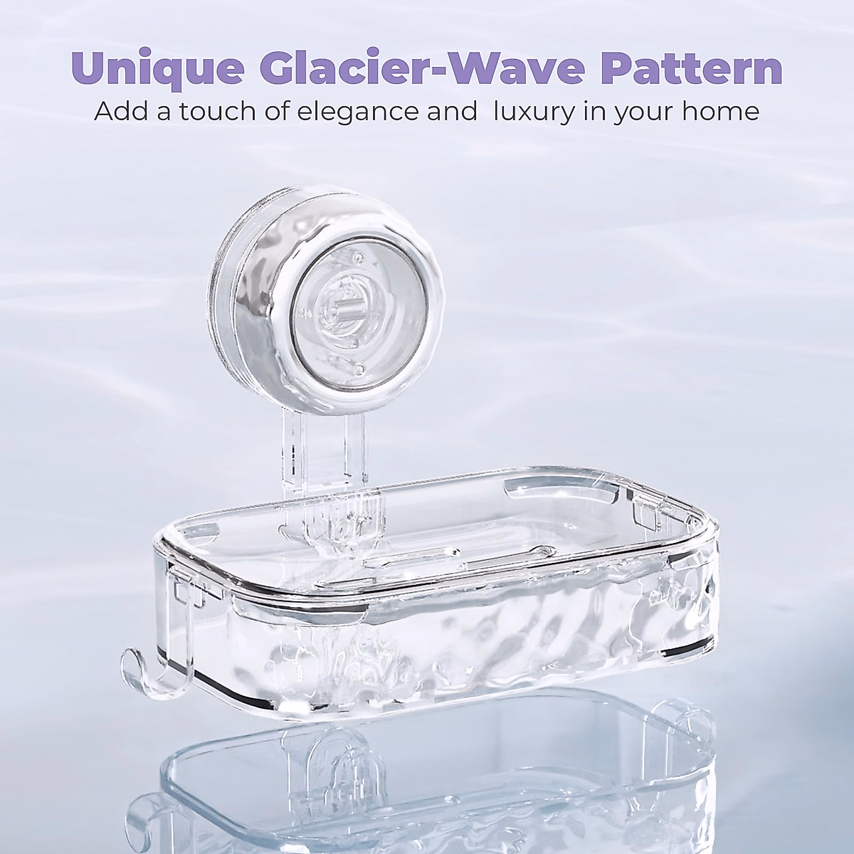 KatiKaddy Suction Soap Dish, Detachable Drip Tray & Removable Hooks, Soap Dish for Shower No Drilling Plastic Soap Dish Reusable Shower Soap Dish for Bathroom, Kitchen Living Room Clear, Transparent