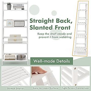 COSTWAY 4-Tier Ladder Shelf, 47.5'' Bamboo Plant Stand Rack, Freestanding Bookshelf, Multifunctional Plant Display, Storage Shelves, Flower Stand Rack Holder for Living Room Balcony, Bedroom (White)
