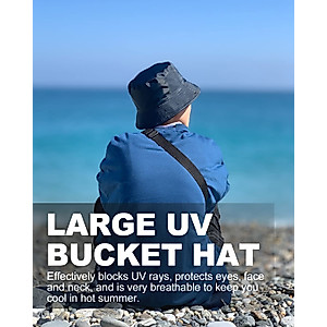 Extra Large Lightweight Bucket Sun Hat,Breathable Travel Cooling Hats,Outdoor Sun Hat for Big Heads 24.5"-25.5" Black