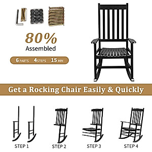 Outvita Outdoor Rocking Chair Set of 2, Solid Wood High Back Rocker, All Weather Lounge Chair for Porch Patio Fire Pit Garden Backyard Deck Indoor, Wave Shape, Black
