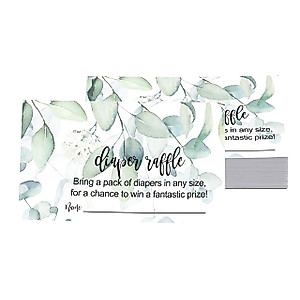 Greenery Diaper Raffle Tickets, Rustic Baby Shower Games for Prizes, Girls Baby Shower Diaper Raffle Invitation Insert Cards, 50 Pack