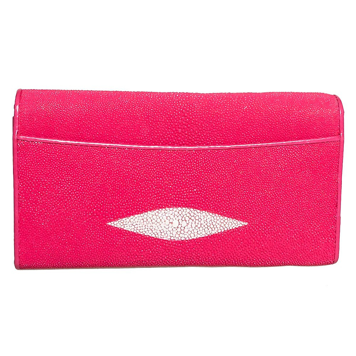 Genuine Stingray Skin Exotic Leather Zip Clutch Purse Long Snap Wallet Organizer (Hot Pink)