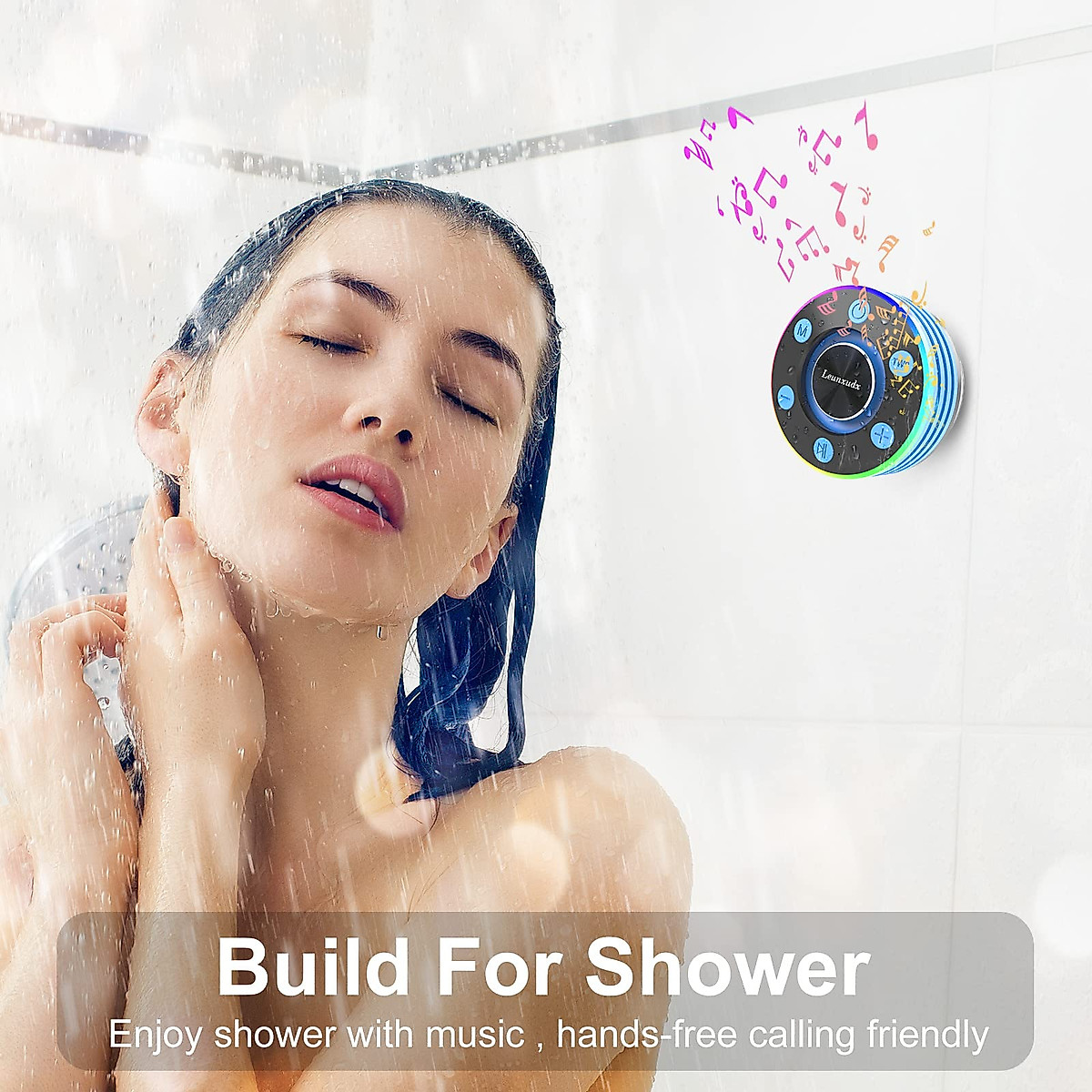 Leunxudx Bluetooth Shower Speaker,IPX7 Waterproof Bluetooth Speaker with Light Show,Built-in Microphone and Shower Radio,Portable Bluetooth Speaker for Home,Pool,Beach,Kayak,Travel(Blue)