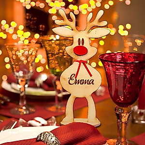 Custom Freestanding Santa’s Reindeers Place Cards For Table Setting with Names Personalized Christmas Dinner Table Decorations Party Table Number Wooden Sign (Custom Names, 15CM)