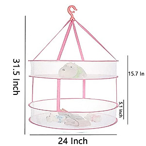 Oikejias 2-Tier Foldable Sweater Mesh Dryer, Potable Hanging Drying Rack Flat Clothes Drying Net Collapsible Laundry Hanging Mesh Rack - Pink