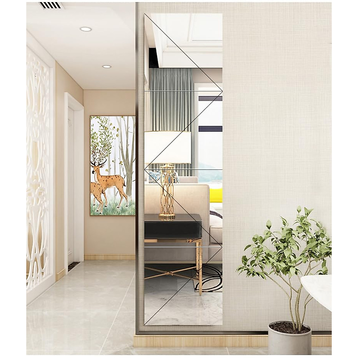 YUZUCMCM 8 pcs Triangular Mirror Tiles Acrylic Flexible Plastic Mirror Sheets Wall Mounted Mirrors Frameless Full Body Mirror Tiles for Bedroom Home Gym Bathroom