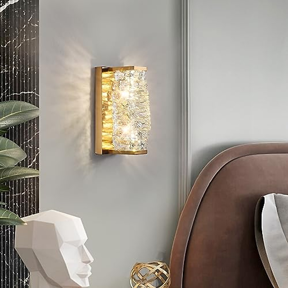 LOSNEOLAZ Crystal Wall Sconces Indoor, Modern LED Sconces Wall Lighting Fixtures Indoor Gold Wall Mounted Lamp for Bedroom Living Room Hallway Bathroom Vanity Light Fixtures Over Mirror 4000K