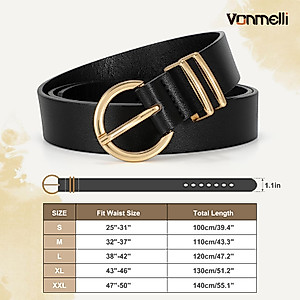 VONMELLI 3 Pack Women's Leather Belts for Jeans Dresses Ladies Waist Belt with Fashion Gold Buckle Black Beige Brown S