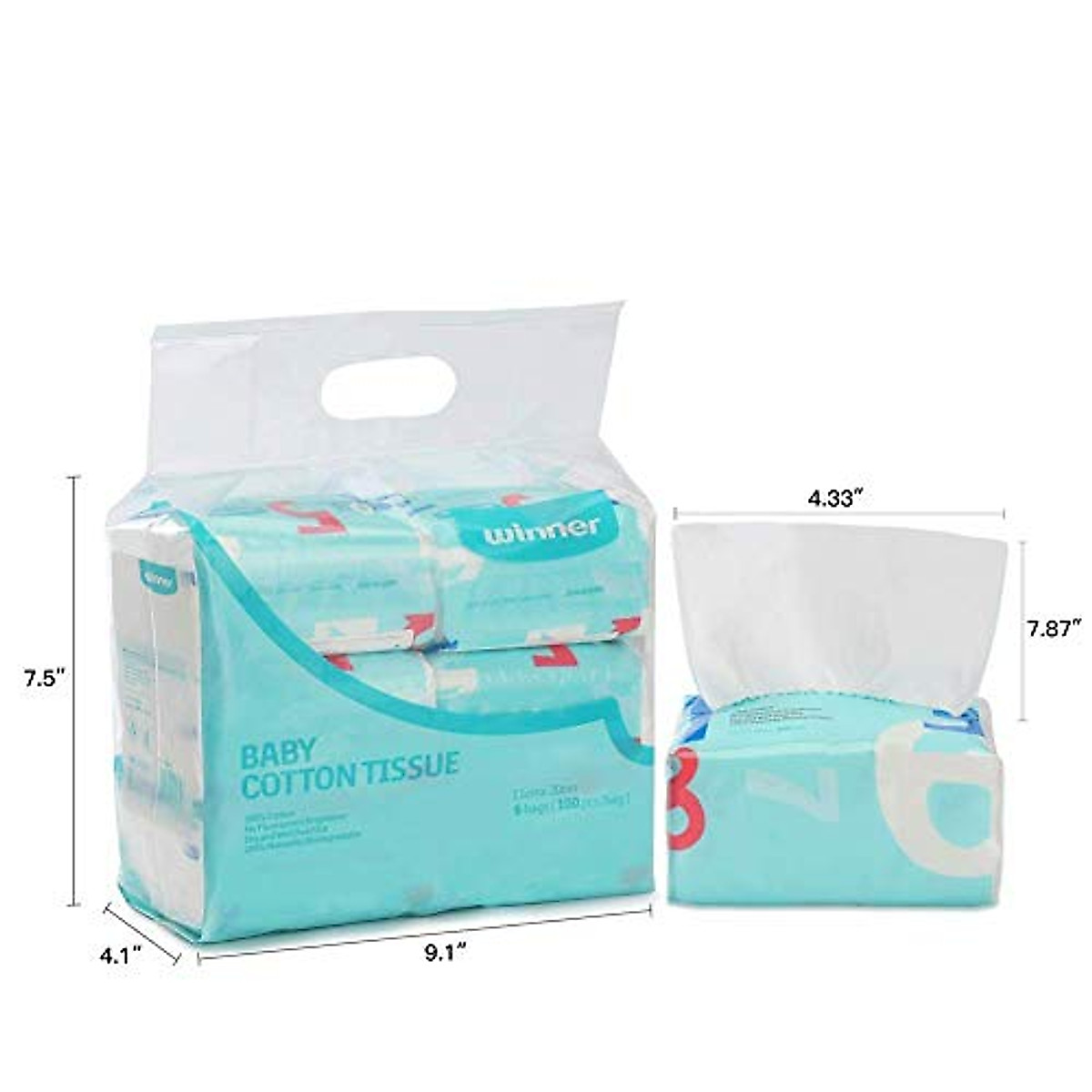 Winner Baby Dry Wipe, 100% Cotton, 600 Count Unscented Cotton Tissues for Baby’s Sensitive Skin