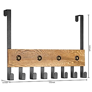 MyGift Burnt Wood Over The Door Hook Rack Bathroom Towel Rack with 8 Black Metal Hooks
