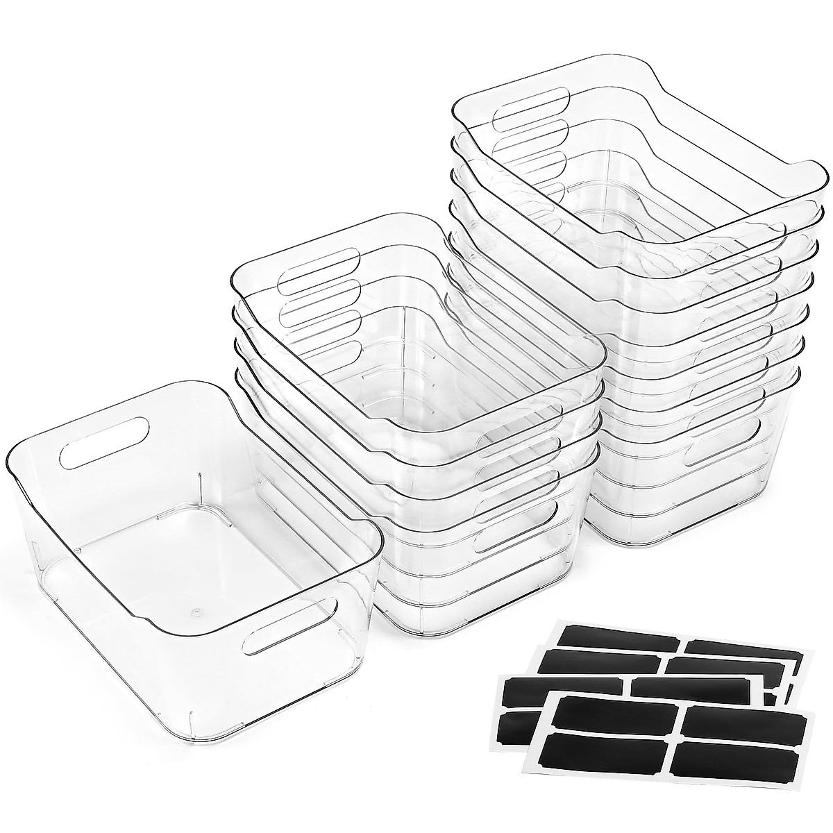 [ 12 Pack ] Multi-Use Clear Bins for Organizing - Fridge, Refrigerator Organizer Bins - Pantry Organization and Storage - Plastic Containers for Home, Kitchen, Freezer, SOHO Collection, Canbinet, RV