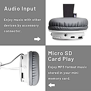 NIA Wireless Over Ear Headphones, Multifunctional Foldable Colorful Stereo Bass Bluetooth Headsets with 3.5mm Jack/Microphone/MP3 Player/FM Radio On-Ear Headset for Kids/Children/Phone/Tablets, White