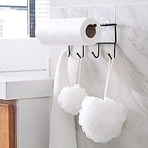 Iron Racks Kitchen Nail-Free Seamless Paste Hanging Paper Towel Bathroom wall Hook Wardrobe Closet Rack Toiletries Cabinet Storage Rack (Black)