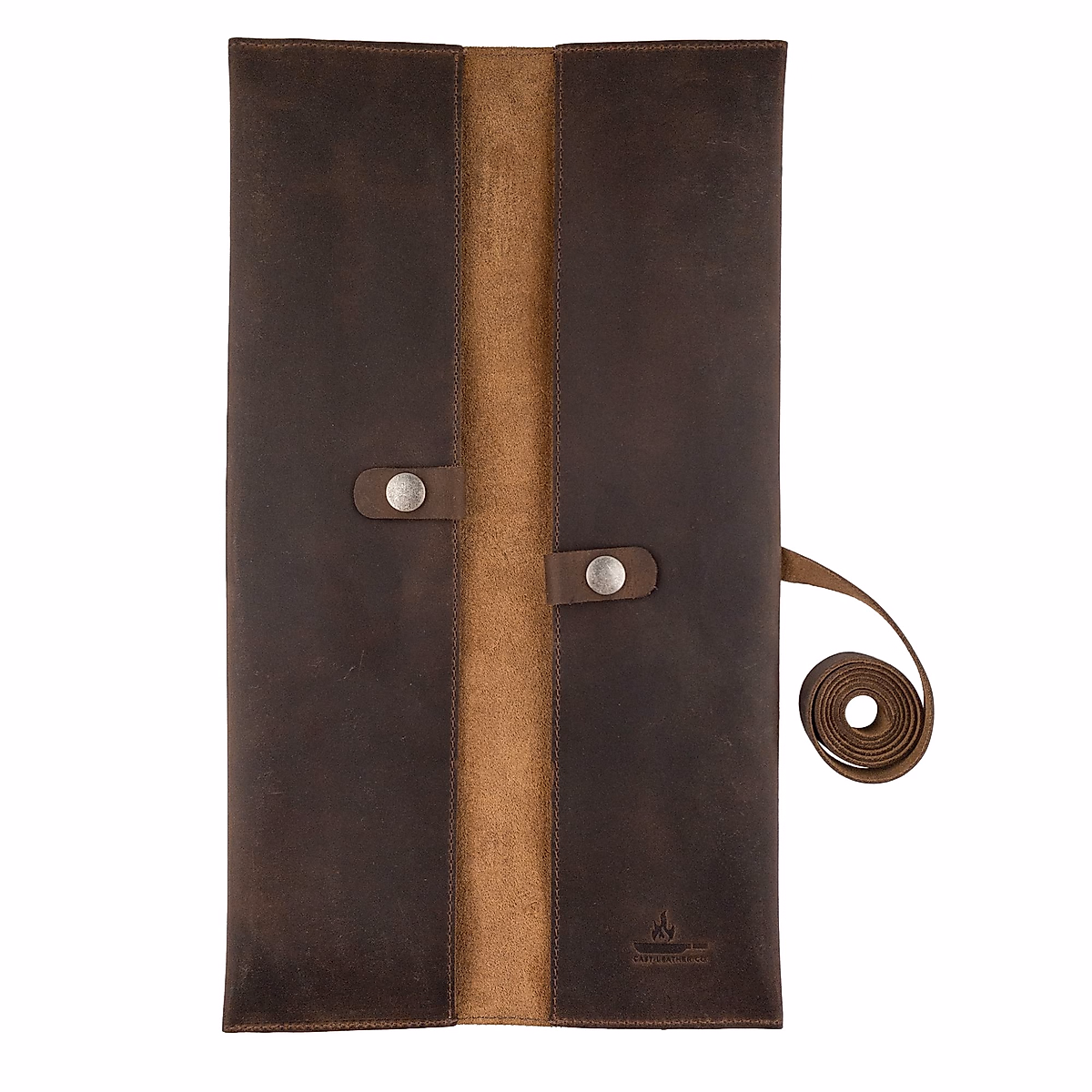 Cast Leather Co., Double Knife Roll for Chefs and Cooks, Vertical Case for Knives, Culinary Accessories, Carry-On Bag for Traveling, Full Grain Leather, Handmade, Bourbon Brown