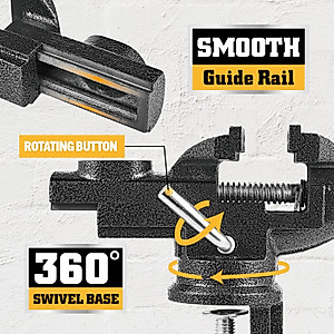 Dual-Purpose Combined Universal Vise 360° Swivel Base Work, Bench Vise or Table Vise Clamp-On with Quick Adjustment, 3.3" Movable Home Vice for Woodworking