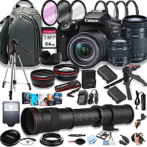 Canon EOS 90D DSLR Camera w/EF-S 18-55mm F/4-5.6 STM Zoom Lens + 55-250mm f/4-5.6 is STM Lens + 420-800mm Super Telephoto Lens + 64GB Memory Cards, Professional Photo Bundle (44pc Bundle) (Renewed)
