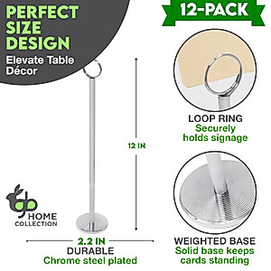 Gray Bunny Metal Table Number Holders, 12 Pack, 12 Inches, Chrome Place Card Holders, Picture Holders for Tables, Table Card Holders for Wedding Table Numbers, Table Number Stands, Table Sign Holders