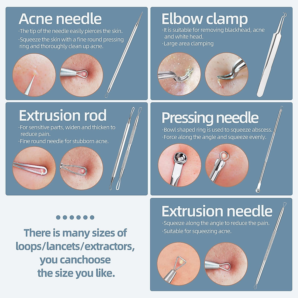 JPNK Blackhead Remover Tool Comedones Extractor Acne Removal Kit for Blemish, Whitehead Popping, 6 Pcs Zit Removing for Nose Face Tools with a Leather Bag