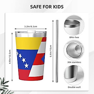 12oz Tumbler Half Venezuela Half Puerto Rico Flag Stainless Steel Cup With Straw And Lid Spill Proof Bulk Double Wall Vacuum Reusable Water Tumblers For Cold Hot Drink