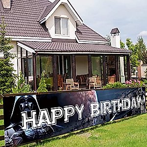 Star Wars Theme Happy Birthday Banner 118in x 20In Indoor Outdoor Decor Outer Space Galaxy Wars Backdrops for Kids Birthday Party Backdrop Prince Kids Decoration Supplies