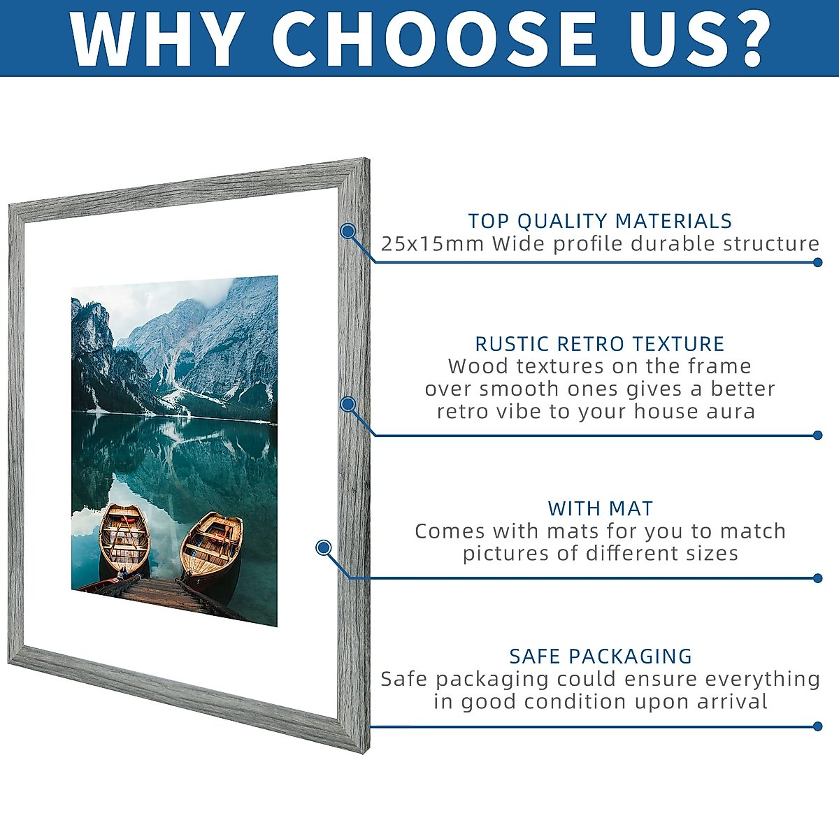 Hongkee 16x20 Frames Set of 2, Rustic Grey Wood Style - Display 16 x 20 Picture without Mat or 11x14 Picture with Mat, Wall Mounting Horizontal and Vertical