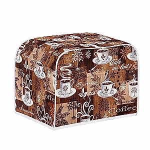 GIFTPUZZ Coffee Theme Two Slice Toaster Cover Small Appliance Dust-proof Cover with Side Pockets Bread Maker Cover Kitchen Microwave Oven Cover (Brown) S