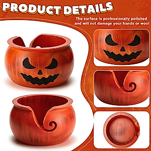 Sieral 2 Pcs Christmas Wooden Yarn Bowl Holder, Pumpkin Decoration Yarn Bowl for Crocheting 6.5 x 6.5 x 3.9 Inch Craft Knitting Bowl Crochet Yarn Holder for Handmade Crocheting Winter Mother's Gift