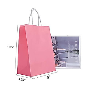 Nexmint Pink Kraft Paper Gift Bags with Handle: 24 Pack L-8" xT-10.5" xW-4.25". Great bags for Gifts, Shopping, Party Favors, Treats, Goodies, Business Tchotchkes, Retail, Bakery and More