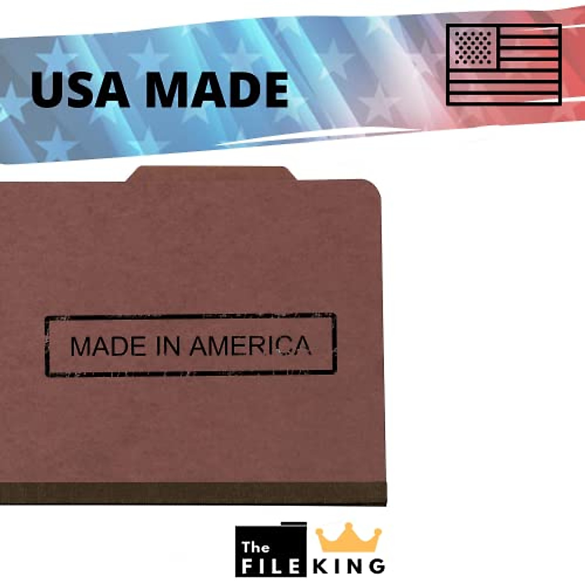 The File King Classification Folders 2 Divider Letter Size - Carnelia Red, 10 Pack | Employee File Folders with Dividers | Top Tab Pressboard Classification Folders | 2" Fastener Prongs | USA Made