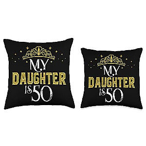 Girly Yellow Crown 50th Birthday Gift For Daughter My Daughter is 50 Years Old 1973 50th Birthday Gifts Throw Pillow, 18x18, Multicolor