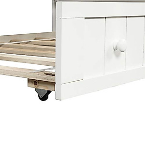 CJLMN Solid Wood Daybed with a Trundle, Twin Trundle Daybed Sofa Bed Frame for Bedroom, Guest Room, Living Room (White)
