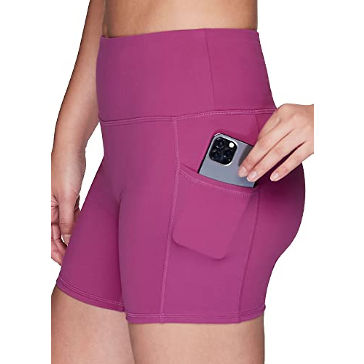 RBX Biker Shorts for Women Buttery Soft Bike Shorts Fitted Yoga Shorts High Waisted Workout Shorts with Pockets Athletic Fit Running Short for Training, Lounging, Gym, Pilates 5-inch Dark Magenta XL