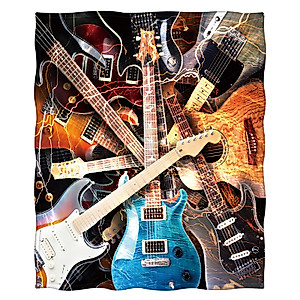 Levens Music Guitar Blanket Gifts for Women Girls Boys, Rock Instrument Decoration for Home Bedroom Living Room Sofa, Soft Fuzzy Lightweight Throw Blankets 50"x60"