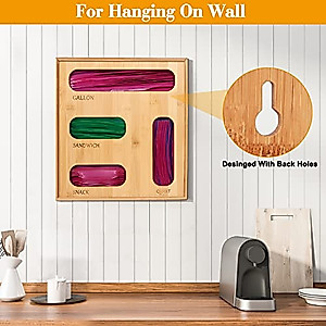 Bamboo Ziplock Bag Organizer For Drawer And Wall, Baggie Organizer Dispenser, Food Storage Bag Organizer Fits For Ziploc Solimo Glad Hefty For Gallon Quart Sandwich And More Zip Lock Bags - 4 Slots