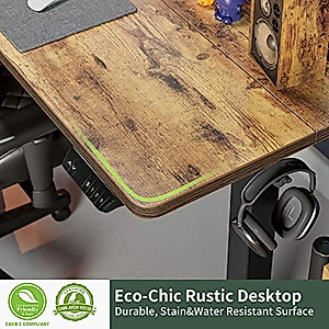 FEZIBO Height Adjustable Electric Standing Desk, 48 x 24 Inches Stand up Table, Sit Stand Home Office Desk with Splice Board, Black Frame/Rustic Brown Top