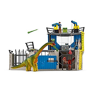Schleich Dinosaur Toys Science Playset - 33-Piece Set Research Station with Brachiosaurus, Velociraptor, Men Scientist Action Figures, and Dart Cannon, Kids Figurines for Ages 4 and Above