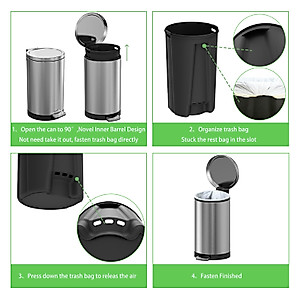 SIMPLYKLEEN 30 Liter / 8 Gallon Round Step Trash Can, Quiet Lid Close Soft Step Pedal Garbage Bin for Kitchen, Bathroom, Office, Brushed Stainless Steel