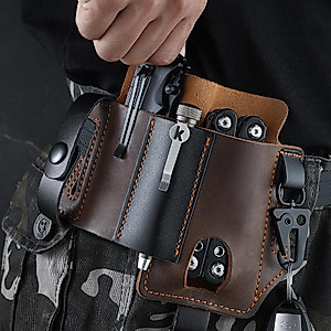 GVKES Leather Multitool Sheath - Leatherman Holster with Keychain - EDC Organizer and Belt Pouch for Knife, Flashlight, and Tools
