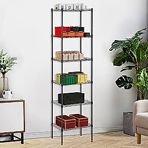 Heavy Duty 5/6 Tier Wire Shelving Unit Adjustable Storage Rack on Wheels 6000 Lbs Weight Capacity Metal Shelves Space Saving Wire Shelf (Black, 600 Lbs (11.8" D x 16.7" W x 63.6" H))