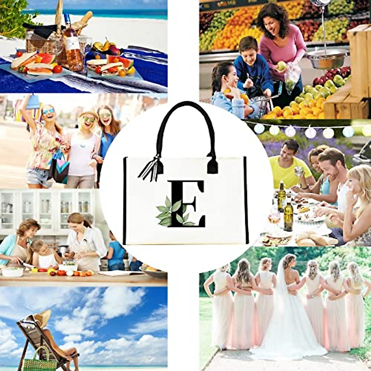 SANCABA 20th 30th 40th 50th Gfits Tote Bag Initial Monogrammed Bag,Personalized Beach Bag Reusable Bags,Wedding Bride Bridemaids