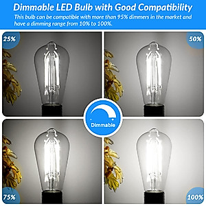 Dimmable Vintage LED Edison Light Bulbs 100W Equivalent, 8W ST58 Daylight White 5000K 1200Lumens ST19 Antique LED Filament Bulbs, E26 Base, Clear Glass, CRI90+, Great for Home Bathroom Kitchen(4 Pack)