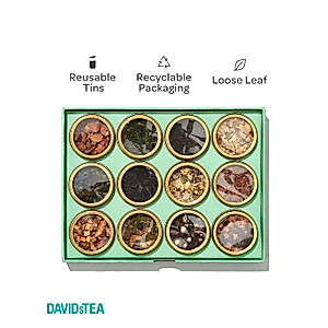 DAVIDsTEA David’s Top Teas Sampler, Loose Leaf Tea Gift Set, Assortment of 12 Fan Favourite Teas, 109 g / 3.8 oz
