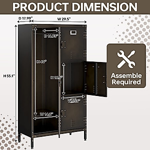 MIIIKO Steel Wardrobe Cabinet Locker, Rustic Metal Storage Cabinet with Shelf, Lockable Doors and Hanging Rod, Industrial Locker Cabinet for Living Room, Bedroom, Home Office and Club