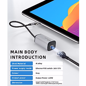 NP Type-C to Gigabit PoE Converter, POE Ethernet Adapter gigabit RJ45 to Type C 1000Mbps Converter
