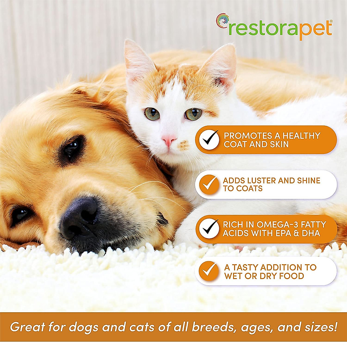 RestoraPet Skin & Coat Essentials - Wild Alaskan Salmon Oil, Natural Liquid Health Supplement for Dogs and Cats - Support Shiny Fur & Seasonal Allergy Relief, Enriched with Omega 3-16 fl. oz. Bottle