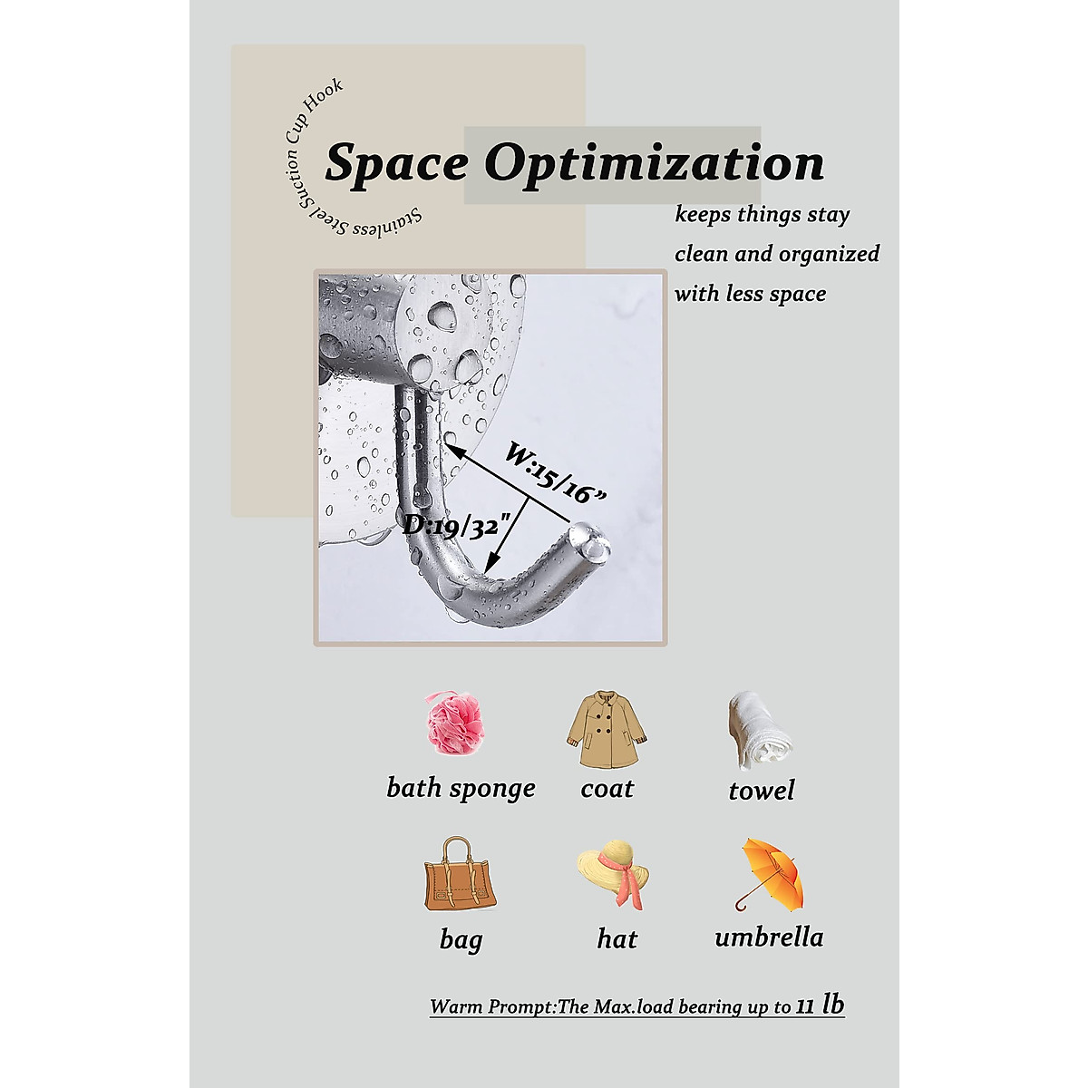 Towel Hooks for Bathroom 2 Pack (Brushed Nickel) - Shower Suction Hook Loofah Bathrobe Cup Heavy Duty Glass Windows Tile Door 304 Stainless Steel Bathroom Hooks