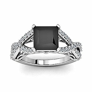 DESTINY JEWEL Black Princess Cut Diamond 2.25Ct Diamond Engagement Wedding Ring_13