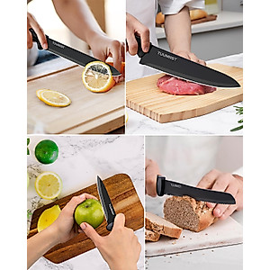 Knife Set, TUUMIIST 18PCS Kitchen Knife Sets with Block and Sharpener, Kitchen Utensils Set, Removable Utensil Holder (Black)-Precision Cutting, Effortless Sharpening, Convenient Organization