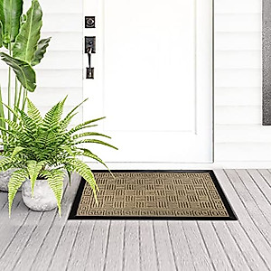 Outdoor Indoor Door Mat, Extra Durable Natural Rubber Welcome Mat, Heavy Duty Front Outdoor Door Mat, Waterproof Low Profile Fall Door Mat, Entrance Rug for Entry, Patio, Busy Areas (Brown, 17"x29")