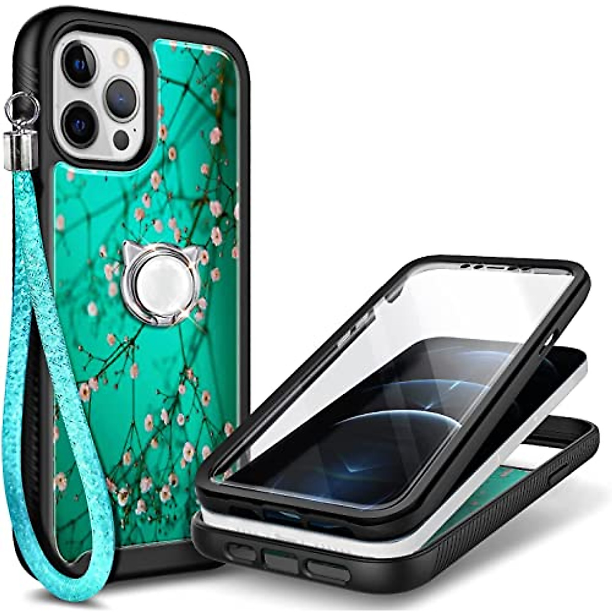 NGB Supremacy Case for iPhone 12 Pro Max (6.7 inch), Full Body Protection with [Built-in Screen Protector] Ring Holder/Wrist Strap, Slim Fit Shockproof Bumper Durable Cover (Plum)